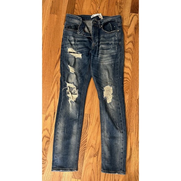 Zara | Jeans | Zara Mens Ripped Paint Splatter Skinny Denim Jeans 3 ...